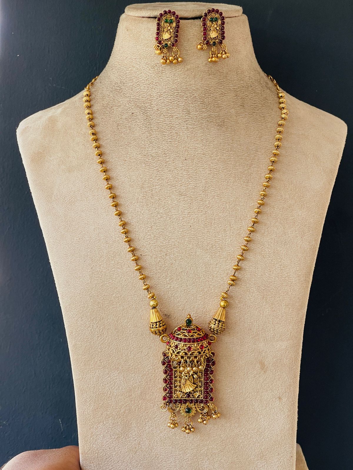 Multi Stone Gold Beads Haaram – Mannat Jewelz